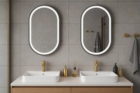 Erga Gwen, oválné LED zrcadlo 60x90cm v černém kovovém rámu, 3 barvy světla, přední osvětlení, topná podložka proti zapaření, ERG-V01-GWEN-6090-BK