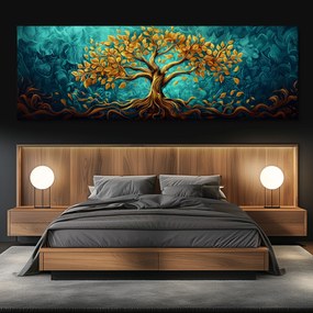 Obraz na plátně - Strom života Zlatý dotek FeelHappy.cz Velikost obrazu: 150 x 50 cm