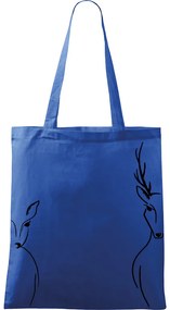 Ručně malovaná menší plátěná taška - Srnka & Jelen - Na bocích Barva tašky: MODRÁ, Barva motivu: ČERNÁ