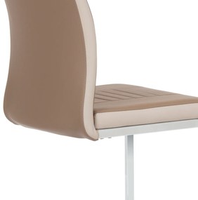 Jídelní židle chrom / koženka coffee + cappucino boky Autronic DCL-406 COF