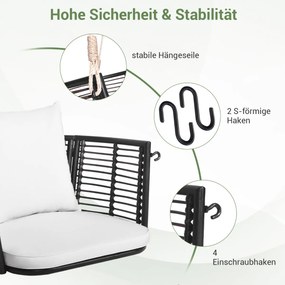 Costway Ratanové závěsné křeslo s nosností až 180 kg, závěsný sedák s polštáři