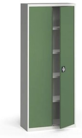 Plechová policová skříň na nářadí KOVONA, 1950 x 800 x 400 mm, 4 police, šedá/zelená
