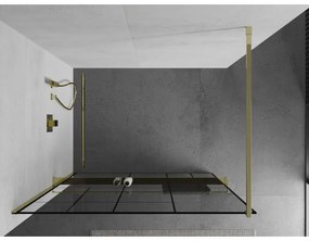 Mexen Kioto+ sprchová zástěna s poličkou a kolejnicí 100 x 200 cm, Průhledné/Černý vzor 8 mm, Zlatá - 800-100-121-50-78