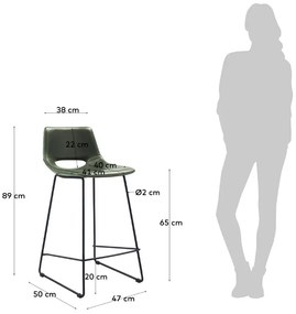 Zelená koženková barová židle Kave Home Zahara 65 cm