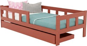 Benlemi Dřevěná jednolůžková postel FENCE 4v1 se zábranou a úložným šuplíkem Zvolte barvu: Cihlová, Zvolte rozměr: 90x160 cm, Zvolte zábranu: S jednou zábranou vlevo