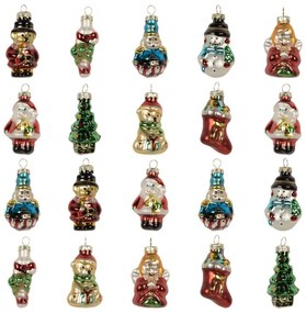 Sada 20 skleněných vánočních ozdob s různými motivy v mini velikosti – 28x20x4 cm