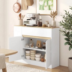 Sideboard, großes Schrankfach, 3 Ablagefächer, Schublade, 106 x 30 x 81,2cm, Weiß/Holz