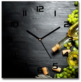 Wallmuralia Skleněné hodiny čtverec Bílé víno a ovoce 30x30 cm