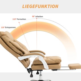 HOMCOM Kancelářská židle Ergonomická židle u stolu s bederní opěrkou, opěrkou nohou Světle hnědá