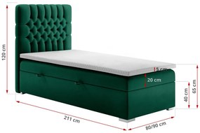 Luxusní jednolůžková postel MILANIA Černá 90x200 cm Pravá
