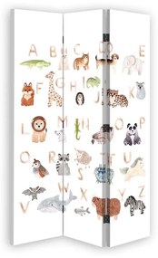 Ozdobný paraván Dětská abeceda Zvířata Barevné - 110x170 cm, třídílný, korkový paraván