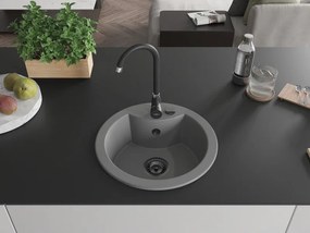 Mexen Diego, granitový dřez 488x488x167 mm, 1-komorový, šedá s černým sifonem, 6512481000-71-B