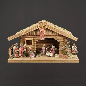 AMADEA Dřevěný betlém osvětlený s figurkami 42 cm, český výrobek