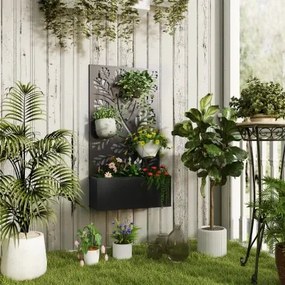 Outsunny vyvýšený kovový truhlík s treláží ve tvaru větví a listů — 61 × 23 × 113 cm, černý