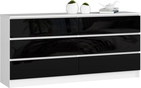 Komoda K160 6SZ bílá/černý lesk