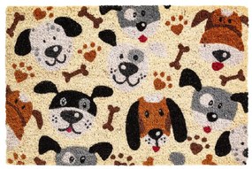 Kokosová vnitřní čistící vstupní rohož FLOMA Ruco Happy Dogs - 40 x 60 x 1,5 cm