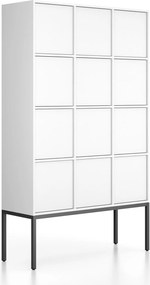 Kancelářská skříň FRAME, černá podnož, 12x dveře, 1299 x 450 x 2185 mm, PUSH-lock, bílá