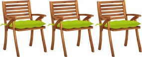 vidaXL Zahradní jídelní židle s poduškami 3 ks masivní akáciové dřevo [3060847] Barva: Jasně zelená