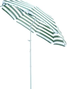 Slunečník Outsunny Ø180 cm s naklápěcí střechou a kovovým sloupem pro ochranu před sluncem na zahradě a terase, zelené a bílé pruhy | Aosom