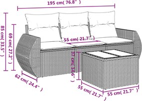 4dílná zahradní sedací souprava s poduškami šedá polyratan 3253407
