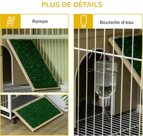 PawHut Klec pro králíky na kolečkách s otevírací střechou, podlážkou a odnímatelným šuplíkem - Přírodní 78 x 52,5 x 76,5 cm