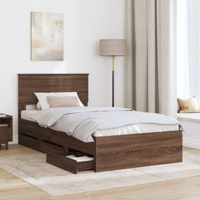Rám postele se zásuvkou Hnědý dub 100 x 200 cm Inženýrské dřevo 3410741