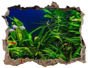 Wallmuralia Díra 3D ve zdi nálepka Ryby v akváriu 95x64 cm