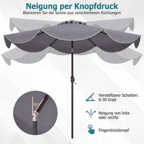 Costway Slunečník 270 cm s funkcí klikání a naklápění s 8 kovovými žebry, šedá