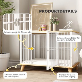 PawHut klec pro psa, uzamykatelná bouda pro psa s polštářem, box pro psa s dvířky, bouda pro středně velké psy do 15 kg, dub, 86 x 60 x 70 cm | Aosom
