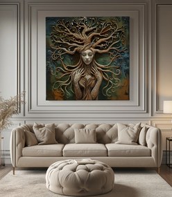 Obraz na plátně - Strom života Žena v silných větvích FeelHappy.cz Velikost obrazu: 100 x 100 cm