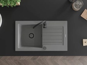 Mexen Pablo, granitový dřez 752x436x161 mm, 1-komorový, šedá s černým sifonem, 6510751010-71-B