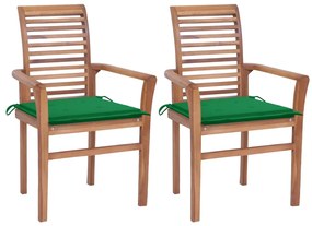 Jídelní židle 2 ks zelené podušky masivní teak,  3062600