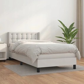 Box Spring Postel S Matrací Umělá Kůže Bílá tlačítka 90 x 190 cm
