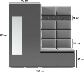 Eka Předsíňová stěna s čalouněnými panely Trinity 8 - Bílá / Světle modrá 2322