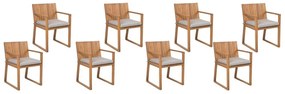 Sada 8 dřevěných zahradních židlí s šedobéžovými polštáři SASSARI Beliani