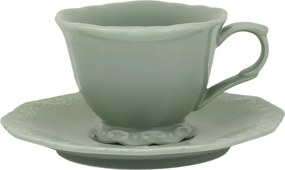 Zelený porcelánový šálek s podšálkem Provence lace verte - 9,5 cm / 180 ml