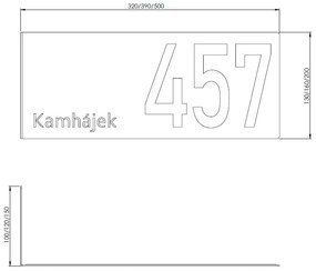 Domovní číslo tabulka lakovaná 16 Velikost: 13 x 32 x 10(ohyb) cm  (L), Odstín: RAL 9005 - černá, Ohyb: Na pravé straně od čísla