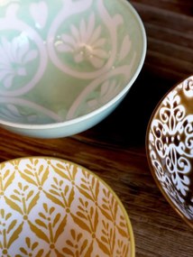 Zelená porcelánová miska s květy uvnitř Arés - Ø12*5,5 cm / 300ml
