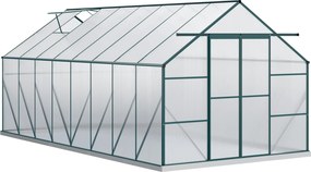 Outsunny polykarbonátový skleník 244x500x216cm s otevíracím oknem a posuvnými dveřmi, hliníkový rám, zelený | Aosom