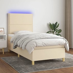 vidaXL Box spring postel s matrací a LED 90x200 cm textil [3135330] Barva: krémová