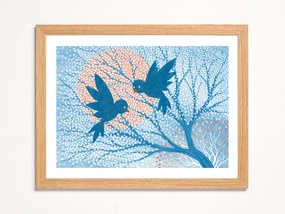 Barbora Brůnová | Ptáčci v zimě Rám: Černý, Velikost: 30 x 20 cm