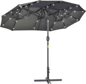Outsunny Dvojitý slunečník 295x150x219 cm s LED solárními světly, nastavitelné sklopení a manuální klička pro terasu, bazén a pláž, šedý | Aosom