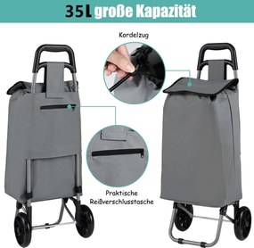 Costway 35 L Skládací nákupní vozík s odnímatelnou nákupní taškou a boční kapsou