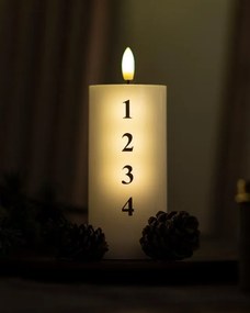 LED svíčka na baterie vosková Sille adventní s čísly, Ø 7 × 15 cm, bílá/černá