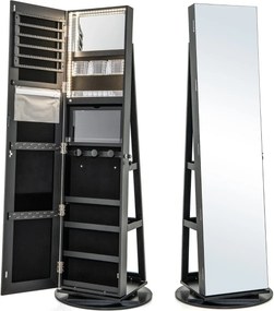 Costway Otočná skříňka na šperky o 360° s tříbarevnými LED světly Volně – černý