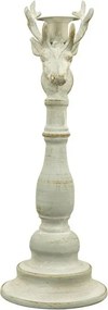 Šedý antik kovový svícen ArtFerro s jelenem - 13,5*13,5*37cm