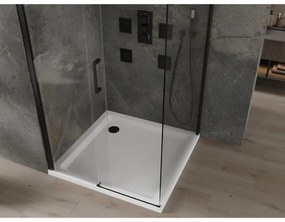 Mexen Omega, sprchový kout s posuvnými dveřmi 100 (dveře) x 100 (stěna) cm, 8mm čiré sklo, černý profil + slim sprchová vanička bílá s černým sifonem, 825-100-100-70-00-4010B