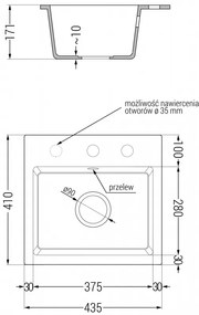 Mexen Milo, 1-komorový granitový dřez 43,5x41 cm a kuchyňská baterie Telma, černá-zlatá, 6505-75-670200-70