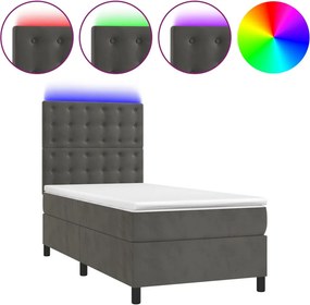 Box spring postel s matrací a LED tmavě šedá 90x200 cm samet 3136342