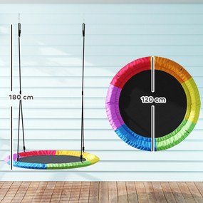 AIYAPLAY nastavitelná hnízdová houpačka 120 cm — nosnost cca 300 kg, nastavitelné lana a popruhy, pro děti 3–8 let, do interiéru i exteriéru, duhová